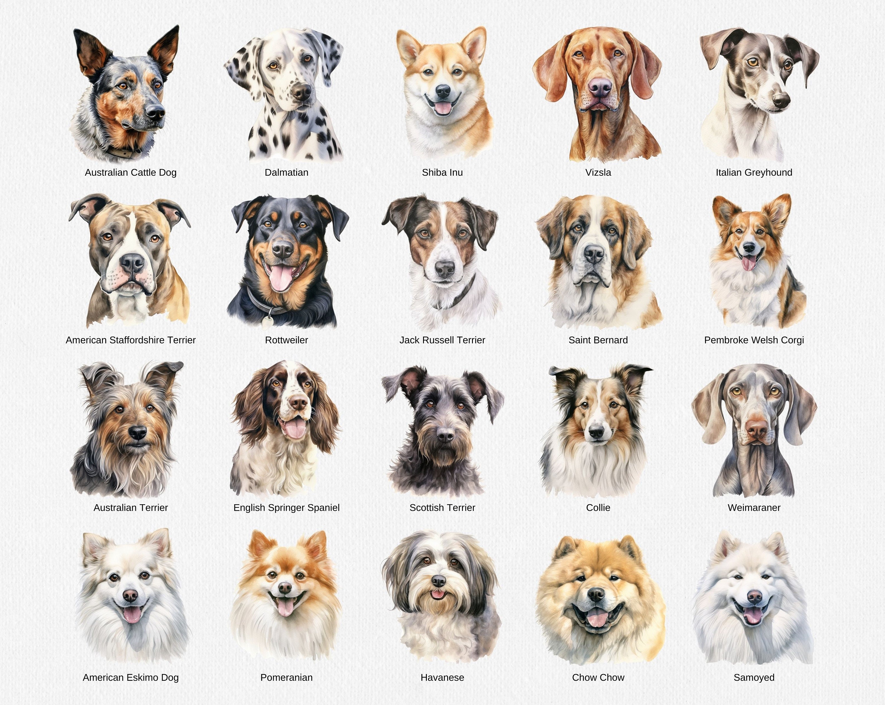 Dog Breeds Clipart Bundle 100 Types of Breeds Watercolor - Etsy