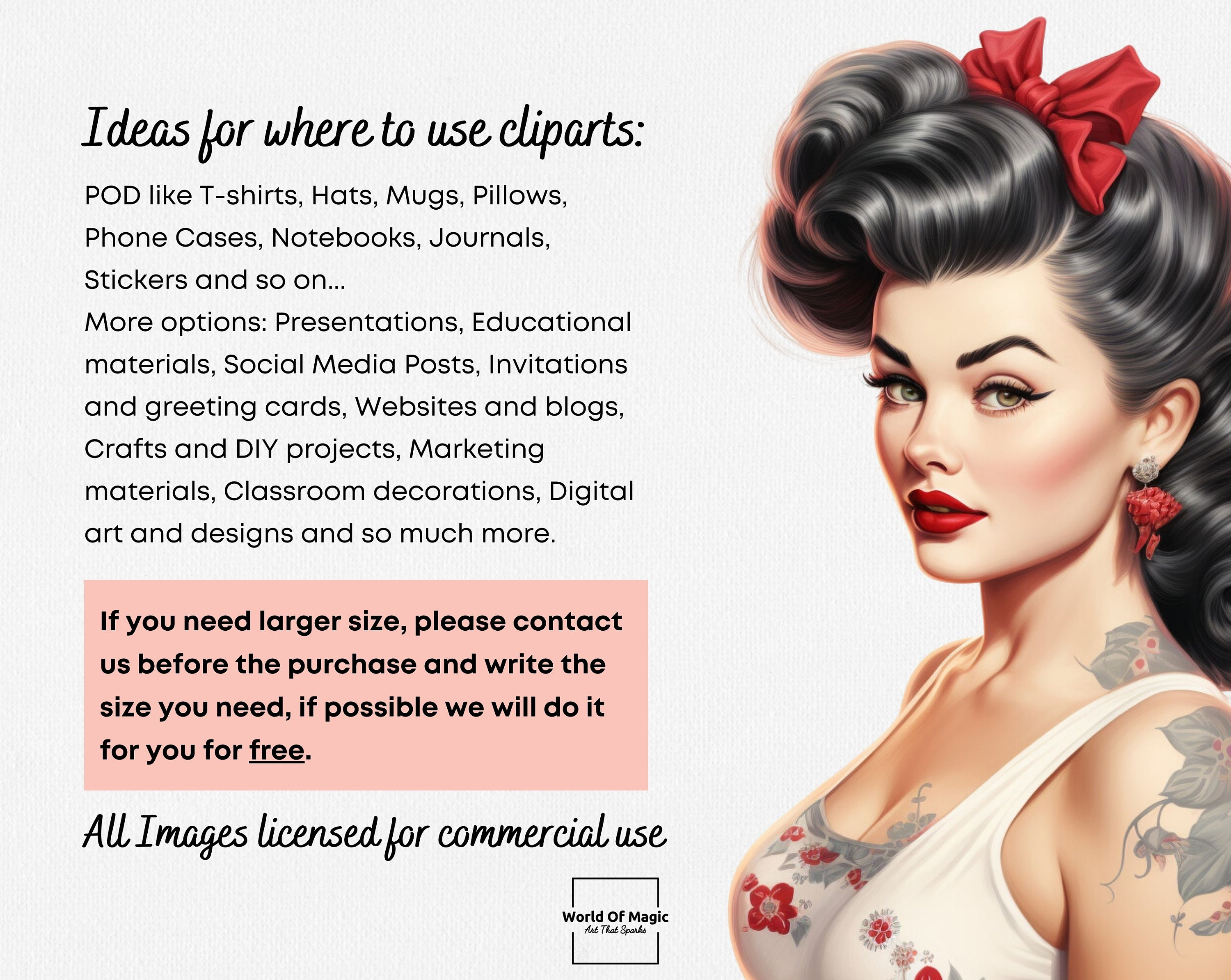 Rockabilly Girl Clipart for Commercial Use 25 PNG Retro Watercolor ...