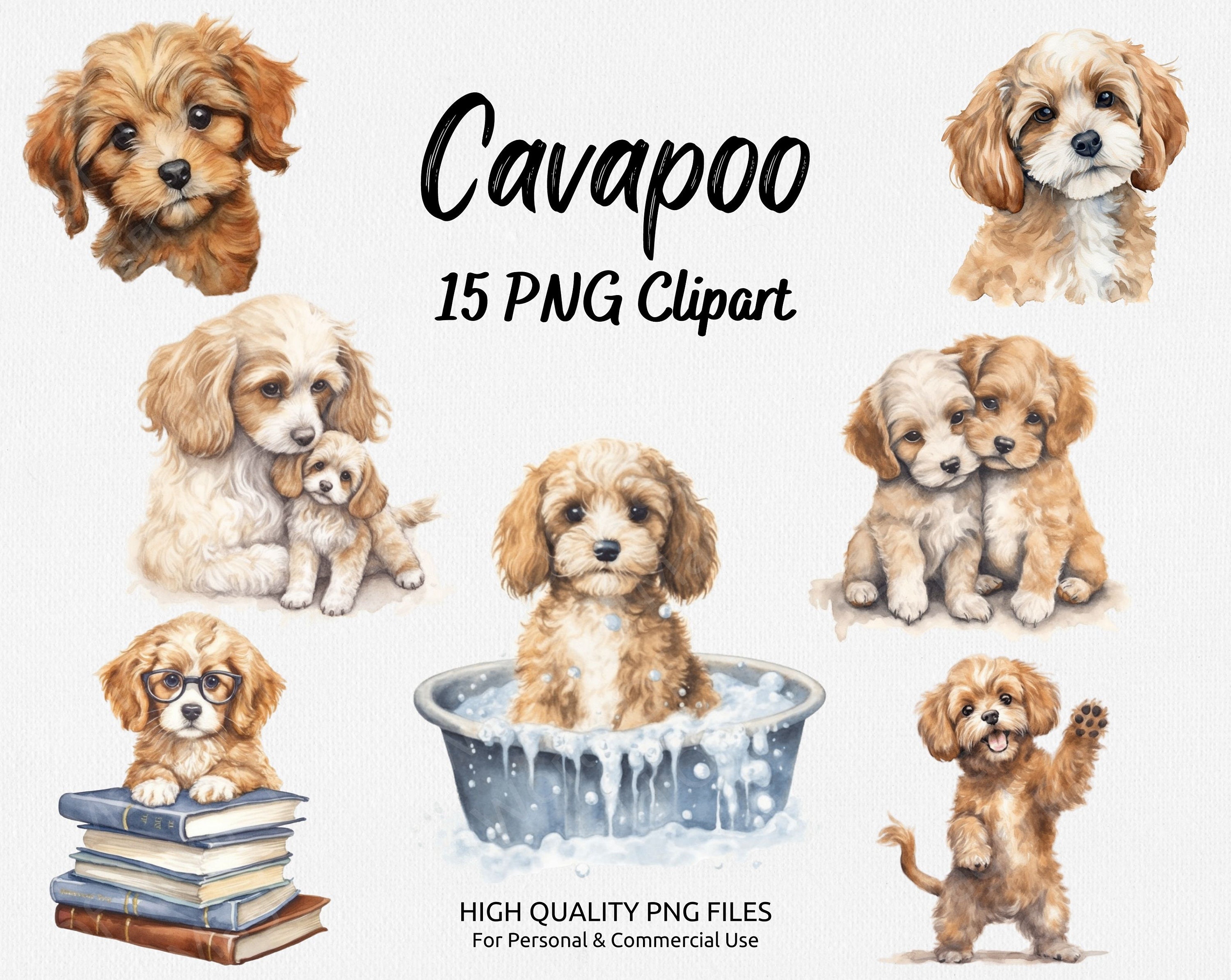 Cavapoo Clipart 15 High Quality PNG Watercolor Clip Art - Etsy