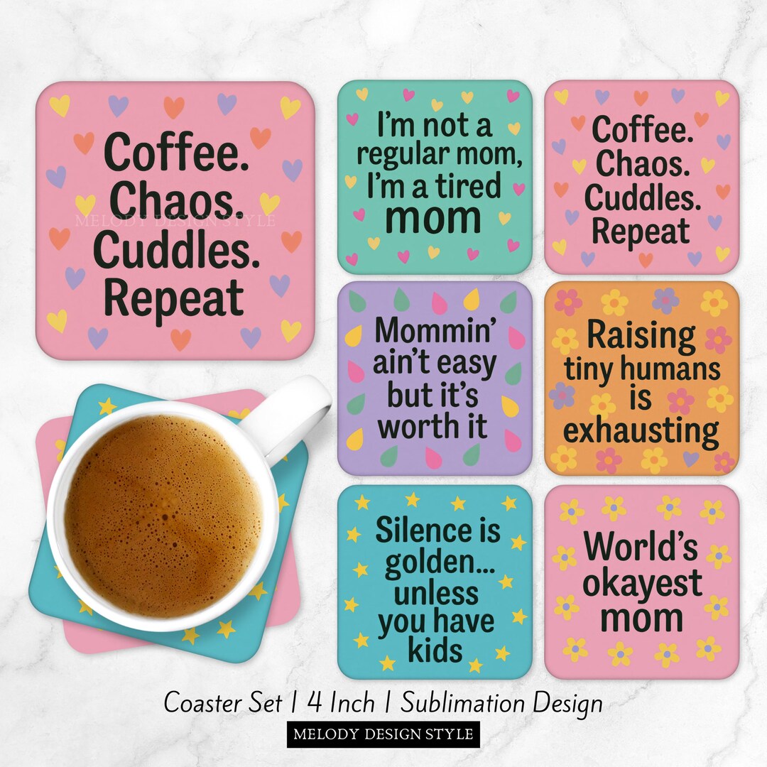 Funny Mom Coaster Set Sublimation Design, Mom Life Coasters, Humor ...