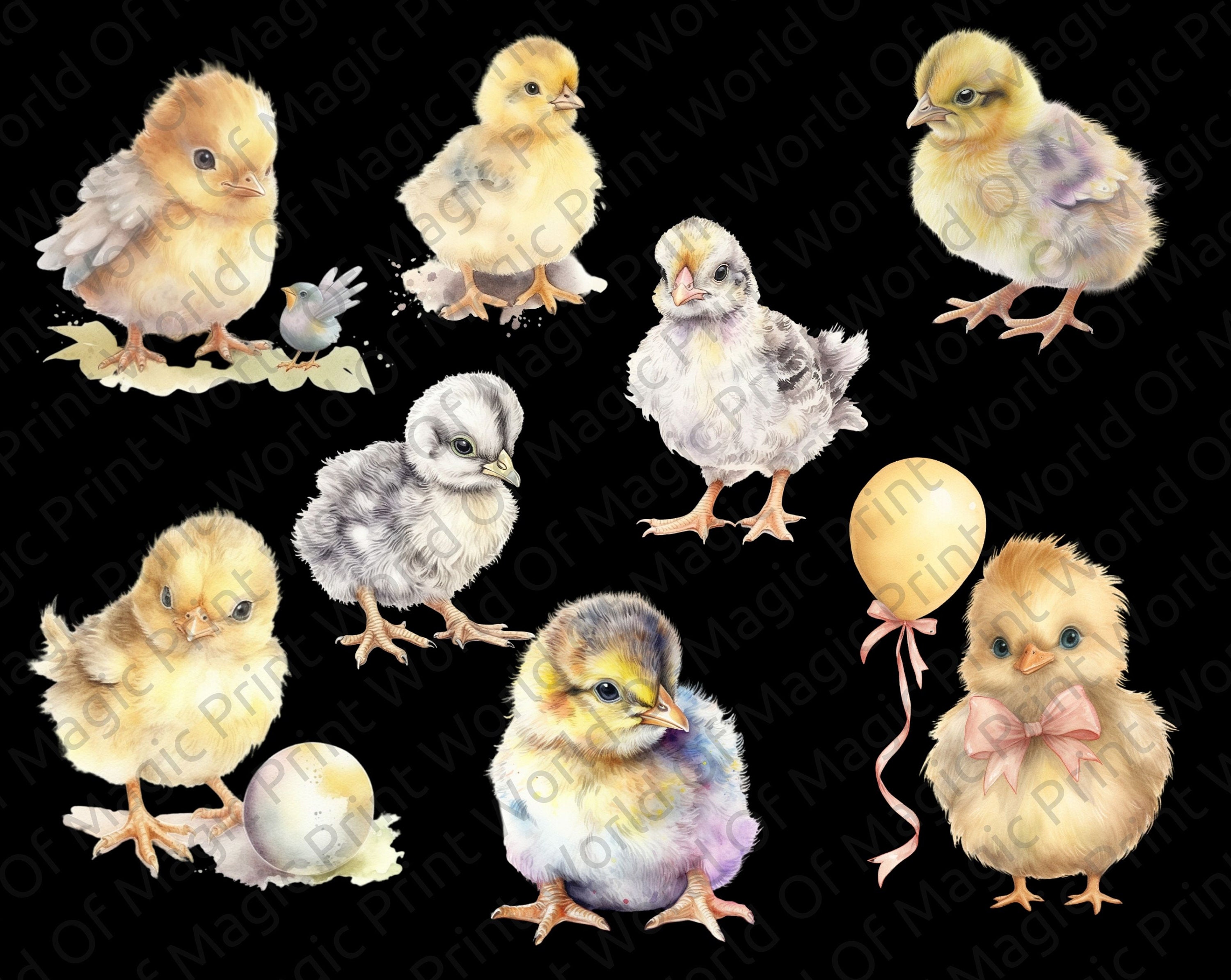Pastel Watercolor Chick Clipart, Cute Baby Chicken, 15 PNG Files for ...