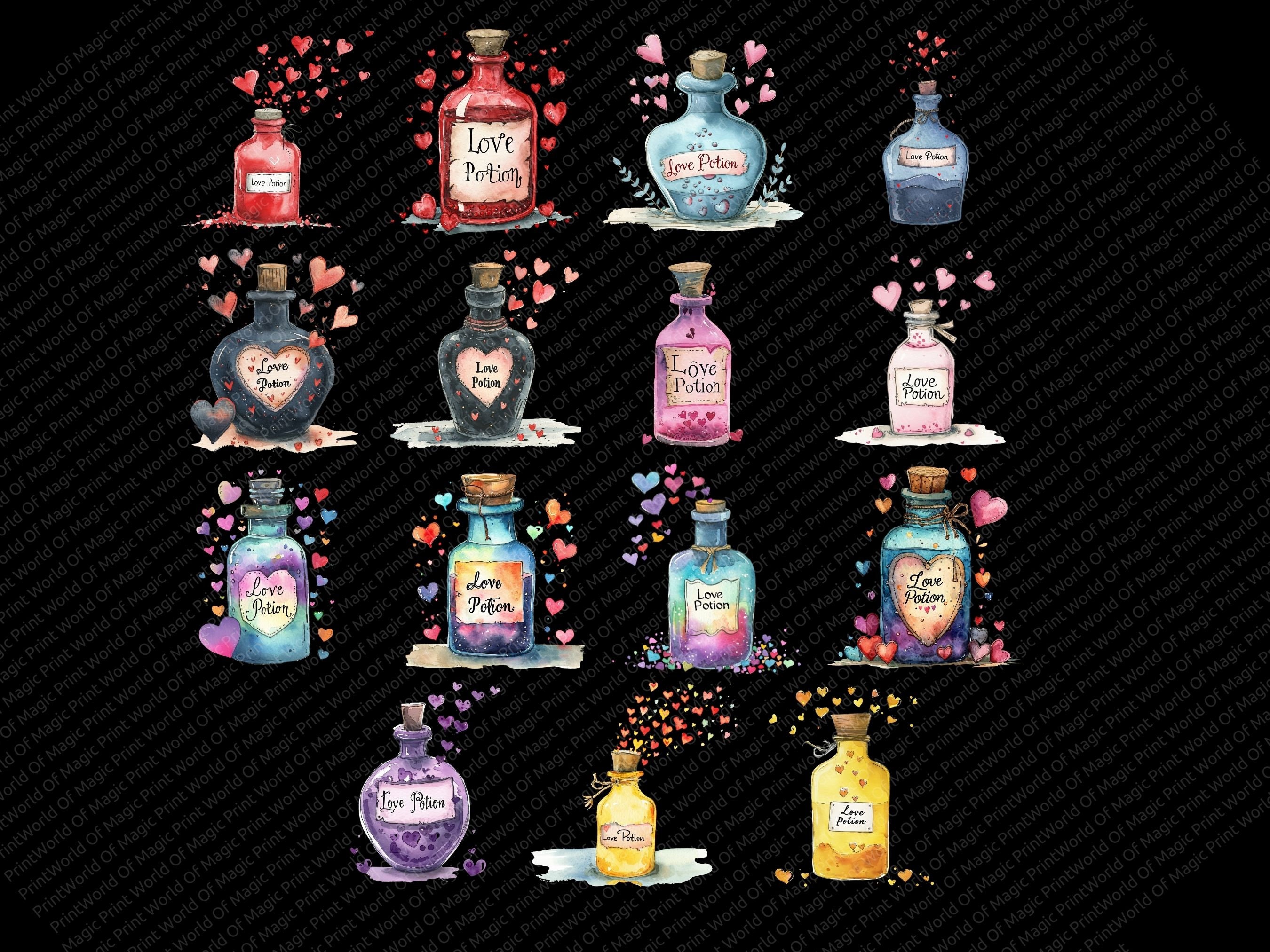 Love Potion Clipart, Watercolor Valentines Day Clipart, 15 High Quality ...