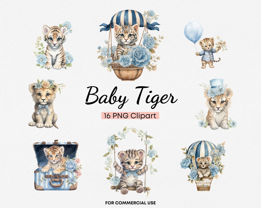 Watercolor Baby Tiger Clipart | 16 High Quality PNG, Cute Clip Art Baby ...