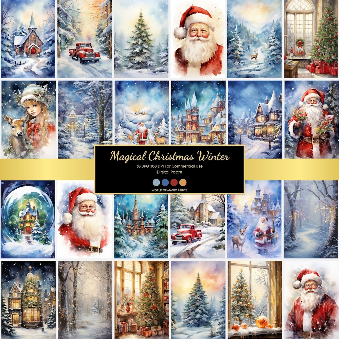 Watercolor Christmas Digital Paper Santa Claus Christmas - Etsy Australia