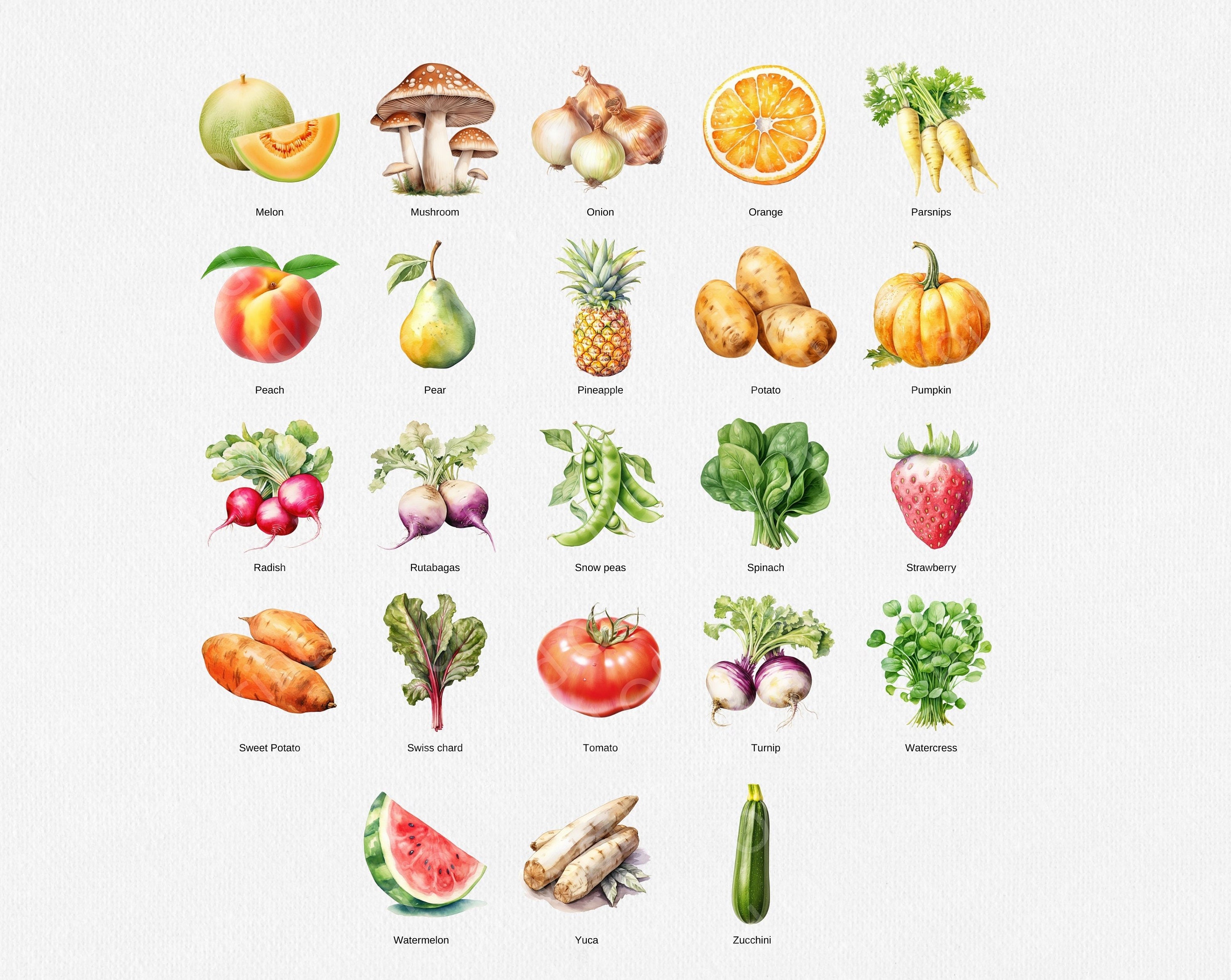 Fruits & Vegetables Clipart, 63 High Quality PNG Watercolor Food Clip ...