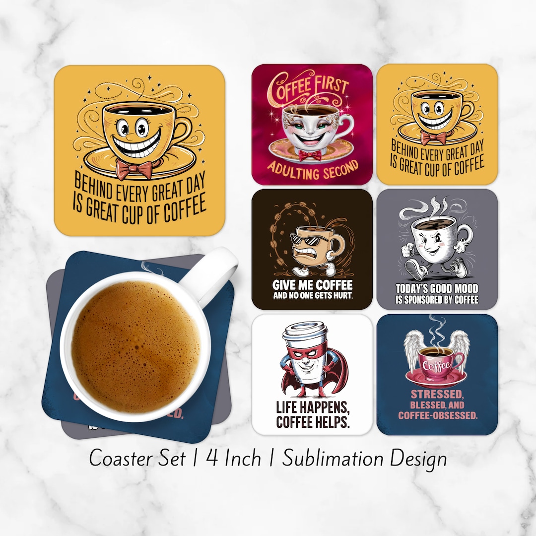 Funny Coffee Lovers Coaster PNG Sarcasm Quotes Sublimation Bundle ...