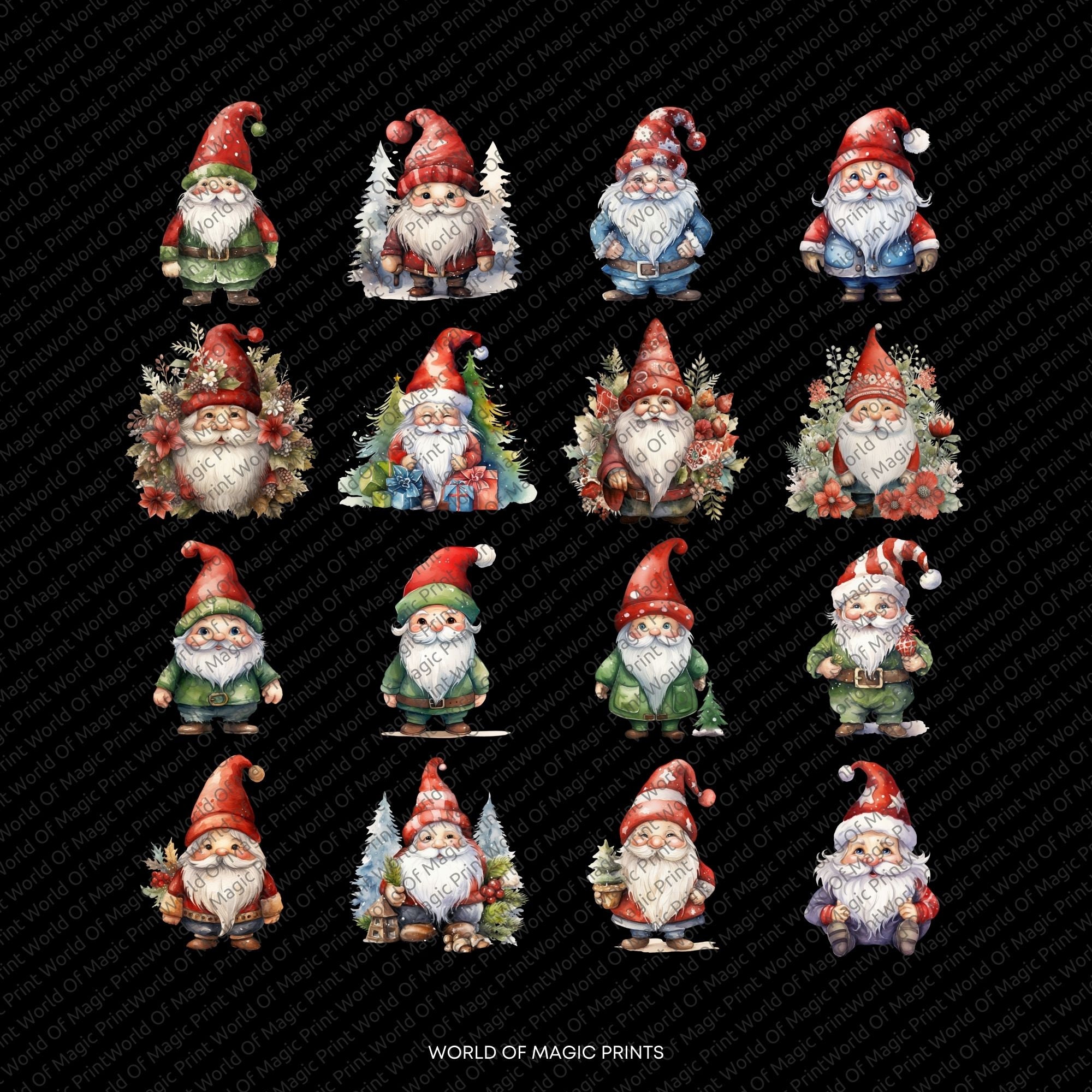 Gnome Clipart Watercolor Christmas Gnomes Clip Art 16 - Etsy