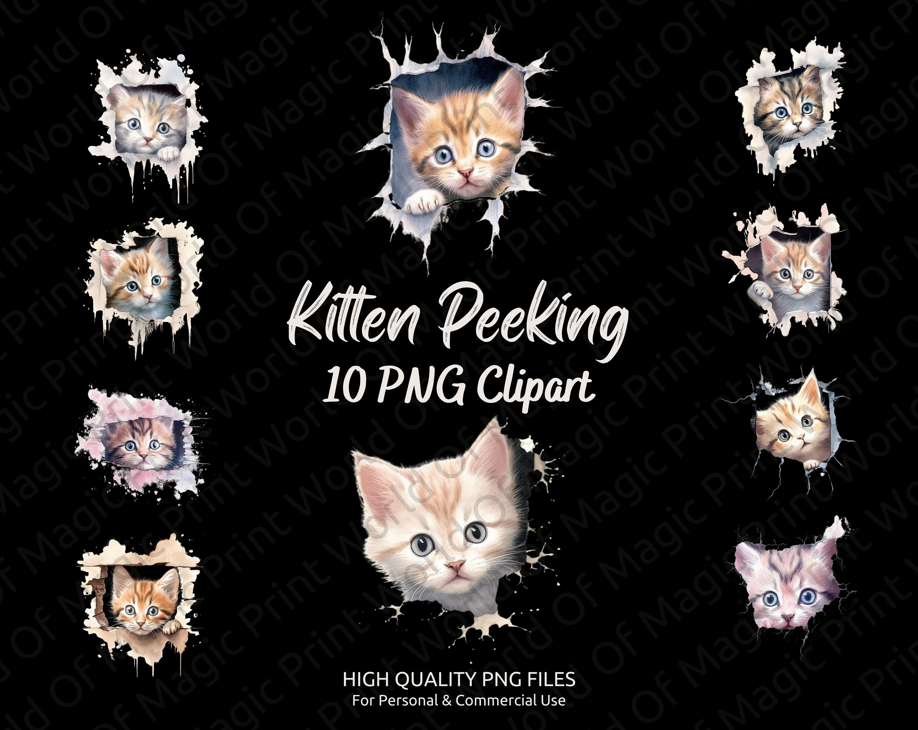 Peeking Cat Clipart Commercial Use, Cute Watercolor Cat Clip Art, 10 ...