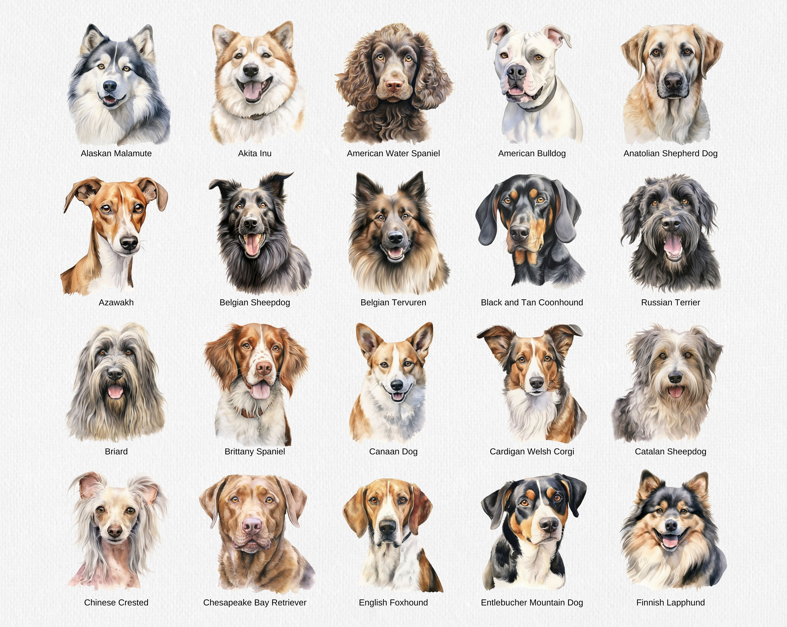Dog Breeds Clipart Bundle 100 Types of Breeds Watercolor - Etsy