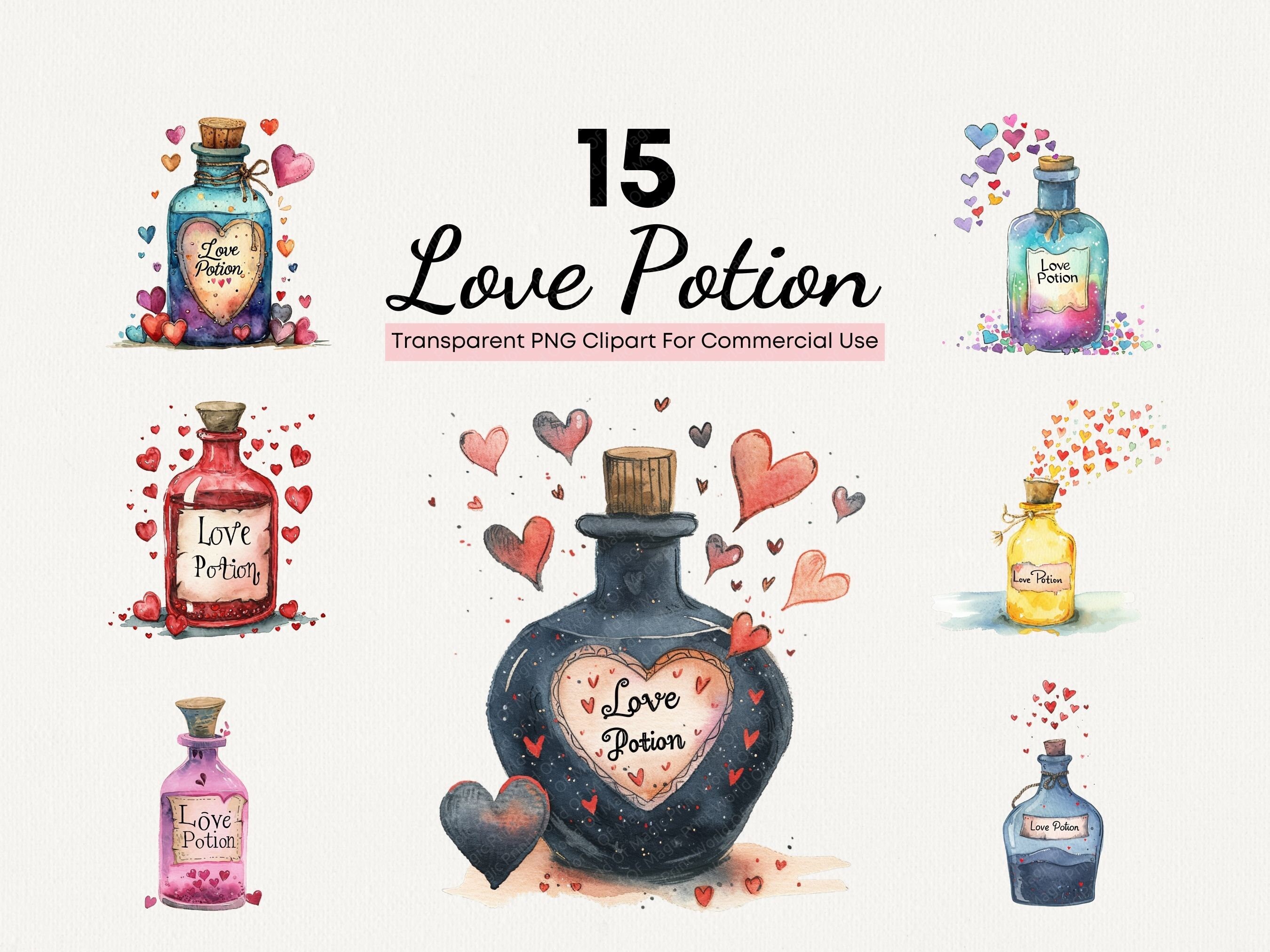 Love Potion Clipart, Watercolor Valentines Day Clipart, 15 High Quality ...