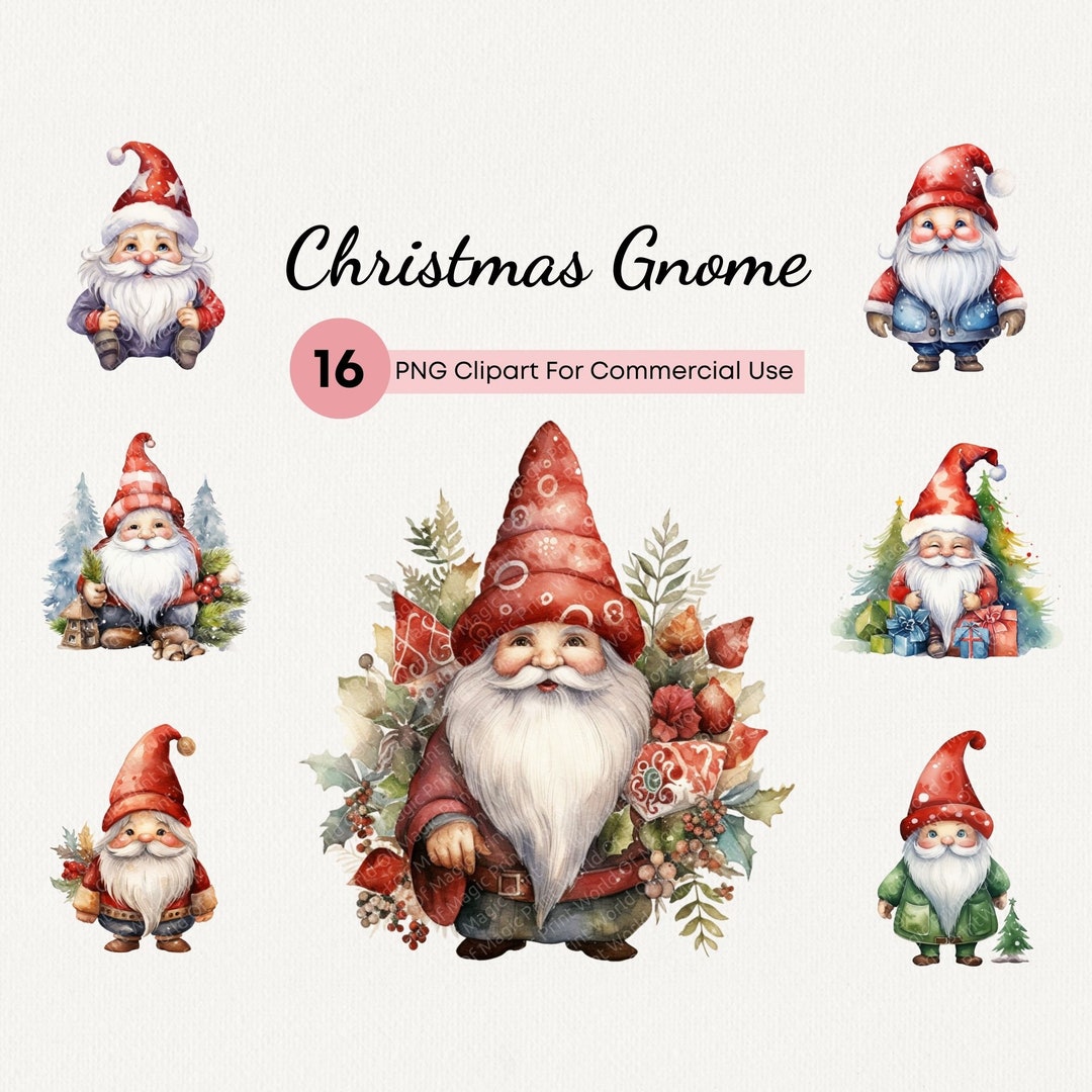 Gnome Clipart, Watercolor Christmas Gnomes Clip Art, 16 Transparent PNG ...