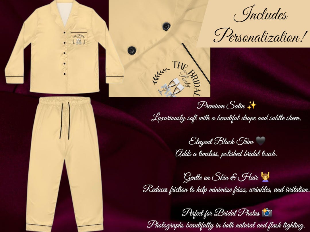 Soft Butter Satin Pajama Set Personalized Bridal Party Pjs Custom ...