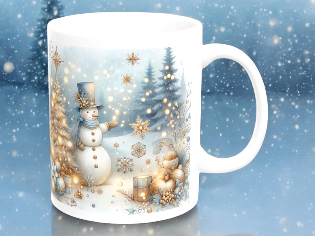 Christmas Ceramic Mug, Snowman and Christmas Tree Design, Holiday Gift ...