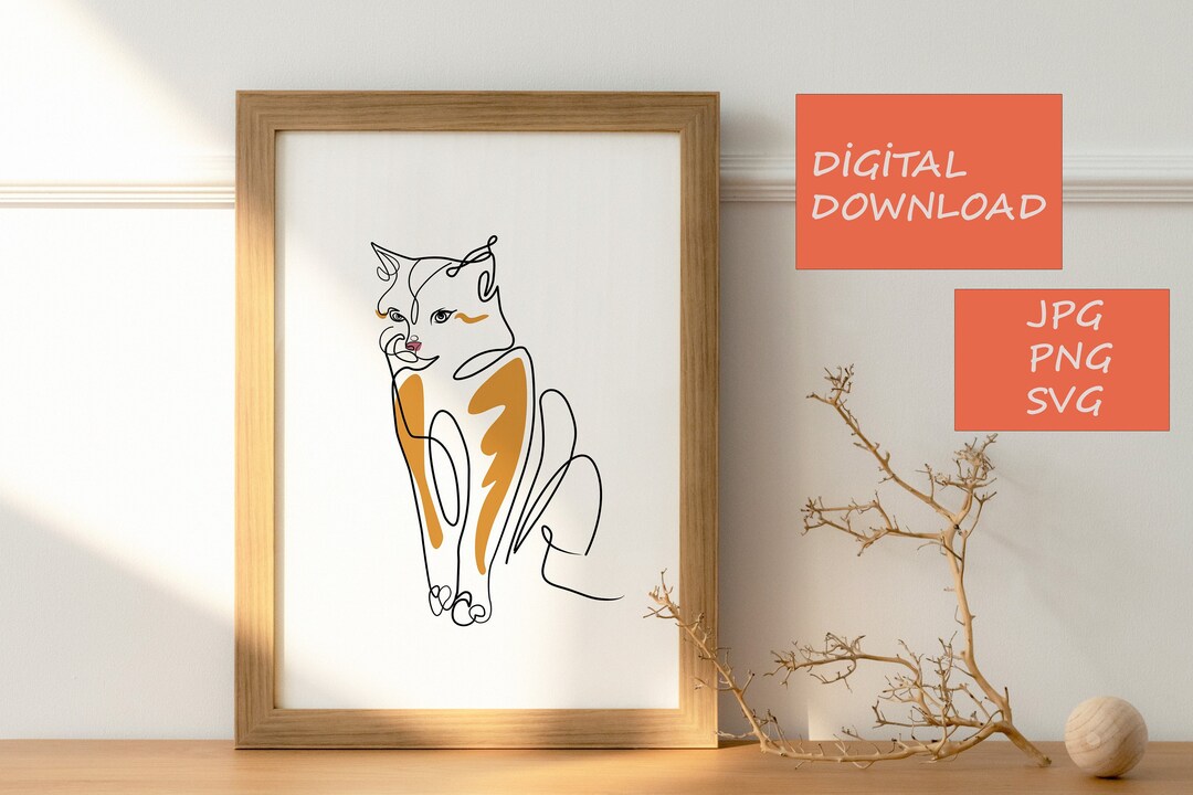 Cat Line Art, Modern Line Art, Printable Wall Art, Minimalist Design ...