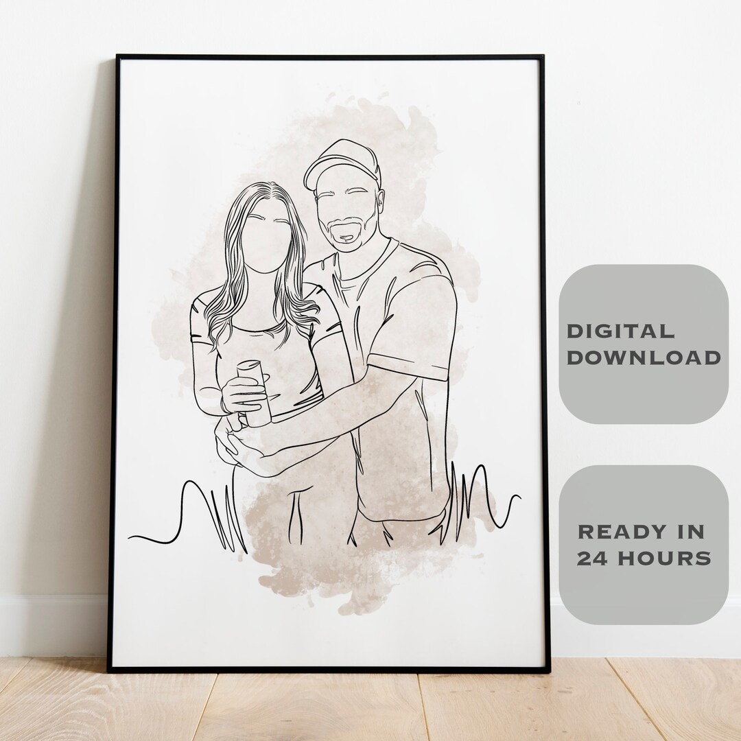 Faceless Line Drawing From Photo, Personalized Couple Portrait ...