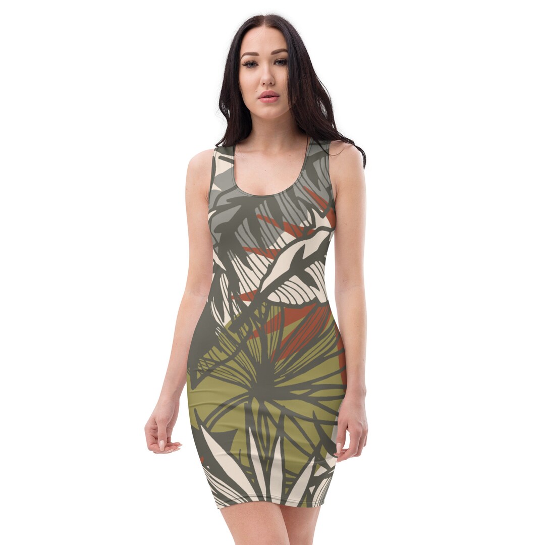 Earth Tones Palm Dress, Palm Branch Dress, Sexy Vacation Dress - Etsy