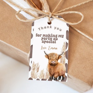 Editable Highland Cow Gift Tags, Birthday Party Favors, Baby Shower ...