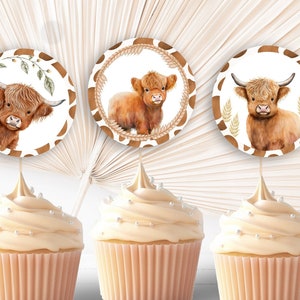 Printable Highland Cow Cake Toppers Baby Shower, Birthday Party Favors ...