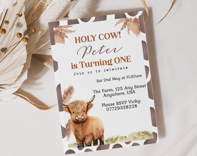 Editable Holy Cow Birthday Party Invitations Neutral Birthday Invite ...