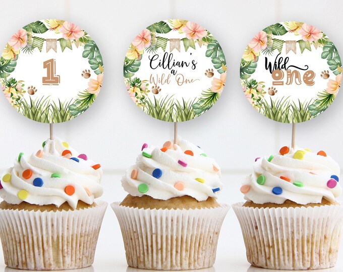 Editable Wild One Cake Toppers, Safari Cake Decor, 1st Birthday Party ...