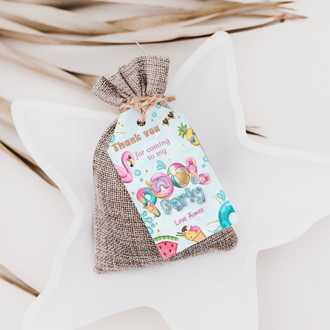 Editable Pool Party Favor Tags Tropical Splish Splash Girly Pool Party ...