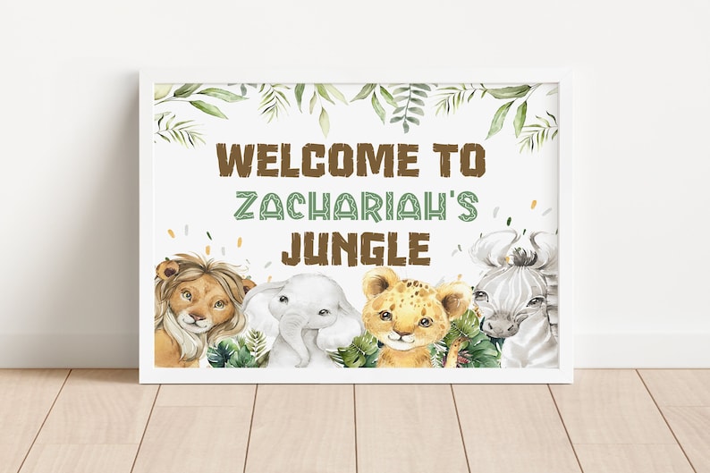 Editable Jungle Animals Welcome Sign Party Animals Sign Zoo Safari ...