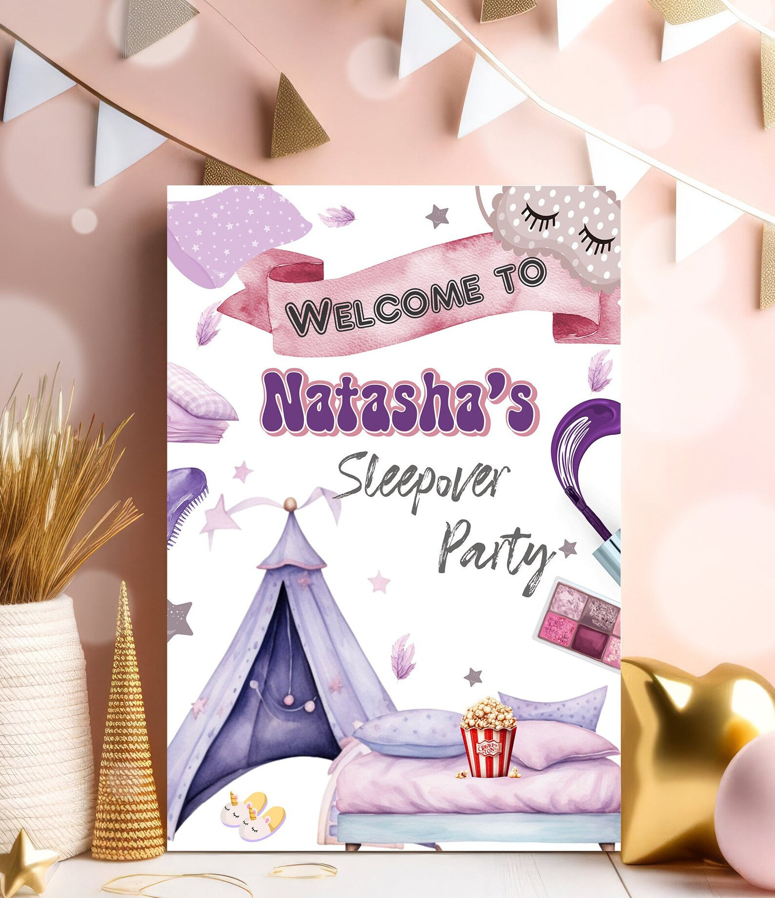 Editable Welcome Sleepover Birthday Sign A3 Sign Slumber Party Sign ...