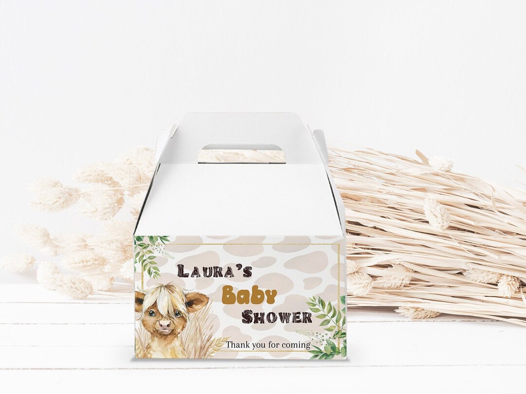 Editable Baby Shower Gable Gift Box Label Gold Birthday Favors Treat ...