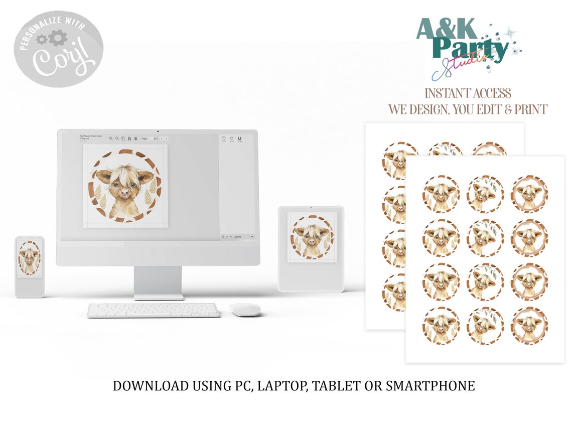 Printable Highland Cow Cake Toppers Baby Shower, Birthday Party Favors ...