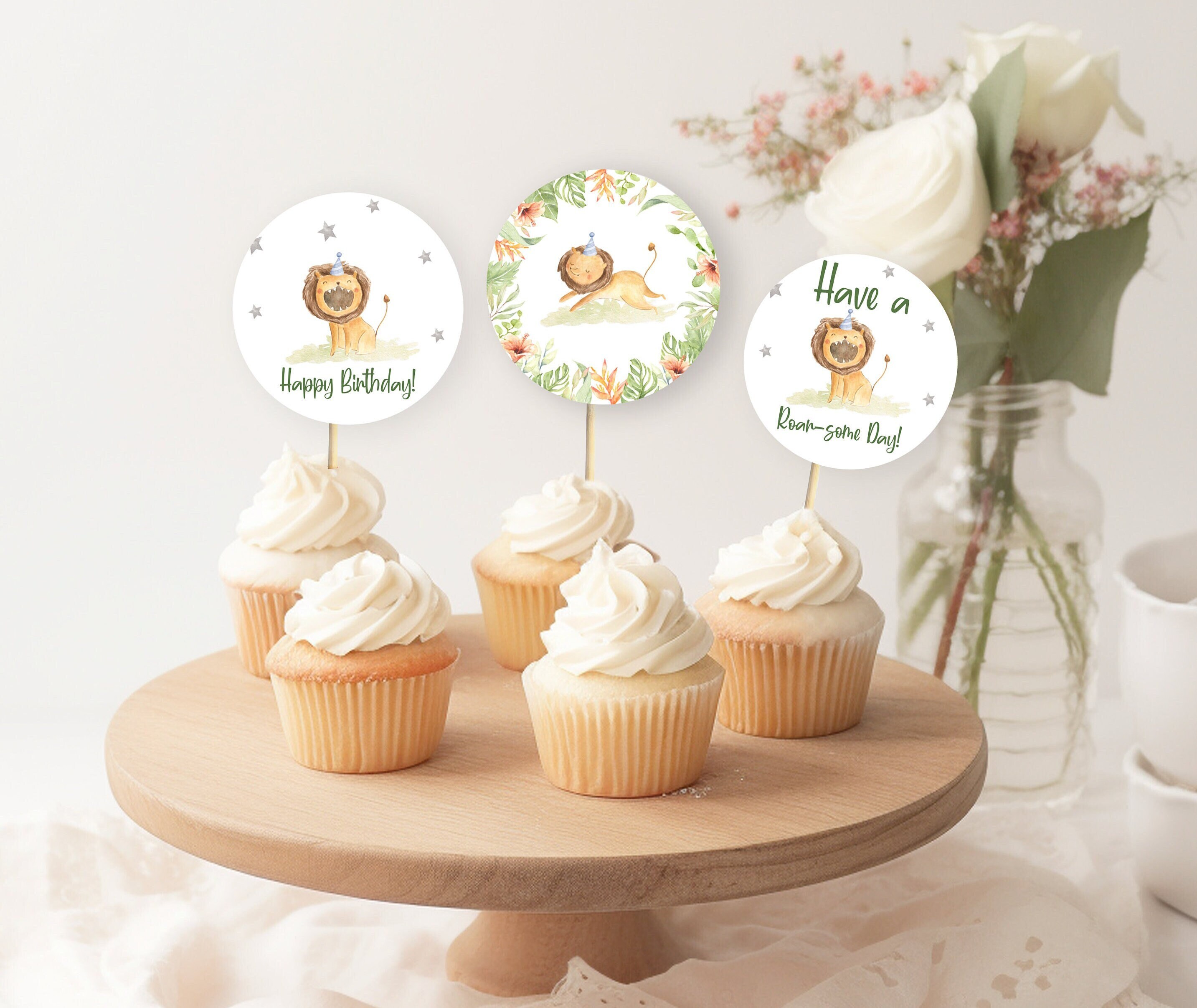 Printable Little Lion Cake Toppers Boys Jungle Birthday Party Favors ...