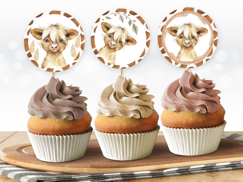 Printable Highland Cow Cake Toppers Baby Shower, Birthday Party Favors ...