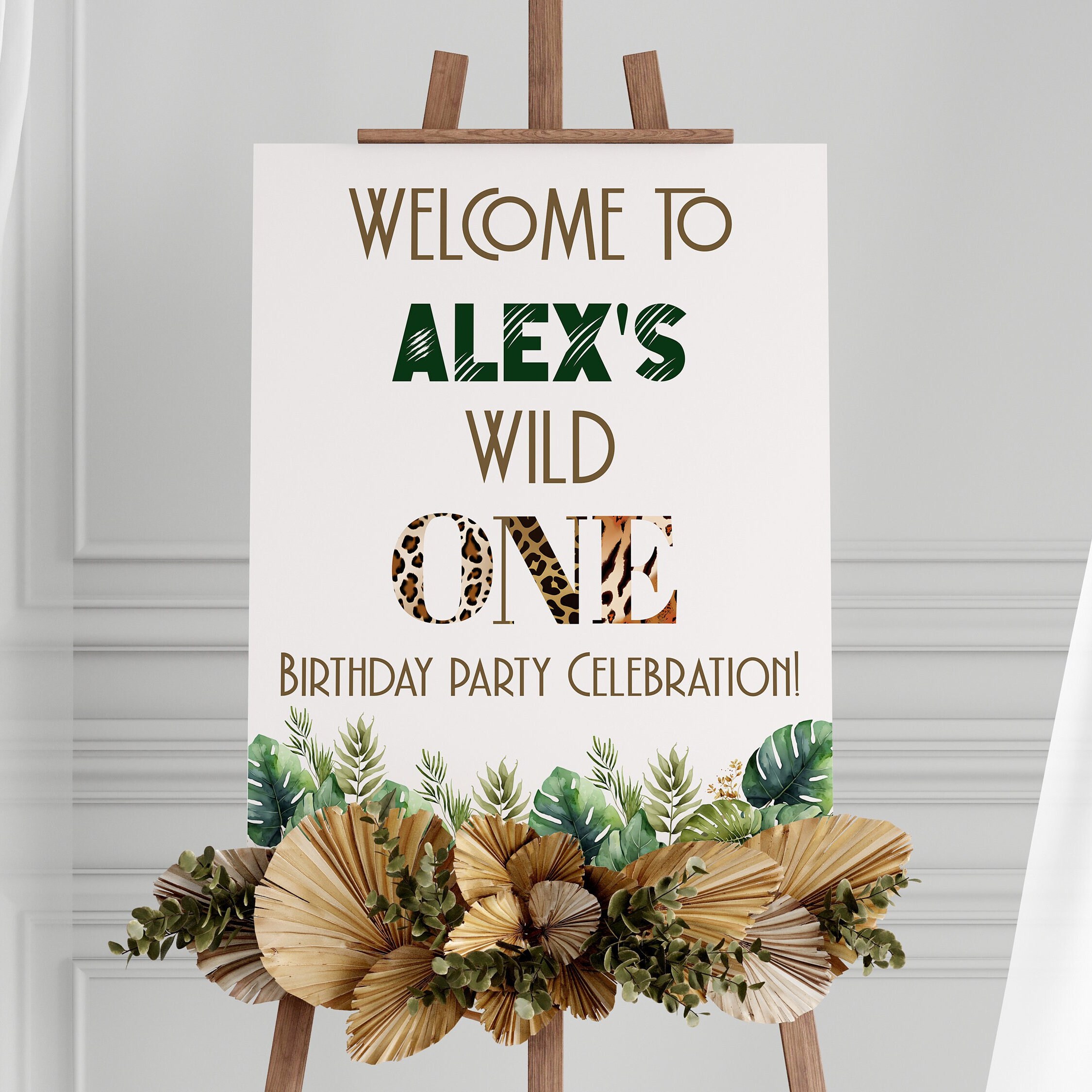 Editable Welcome Wild ONE Sign Party Animals Sign Zoo Safari Green Boys ...