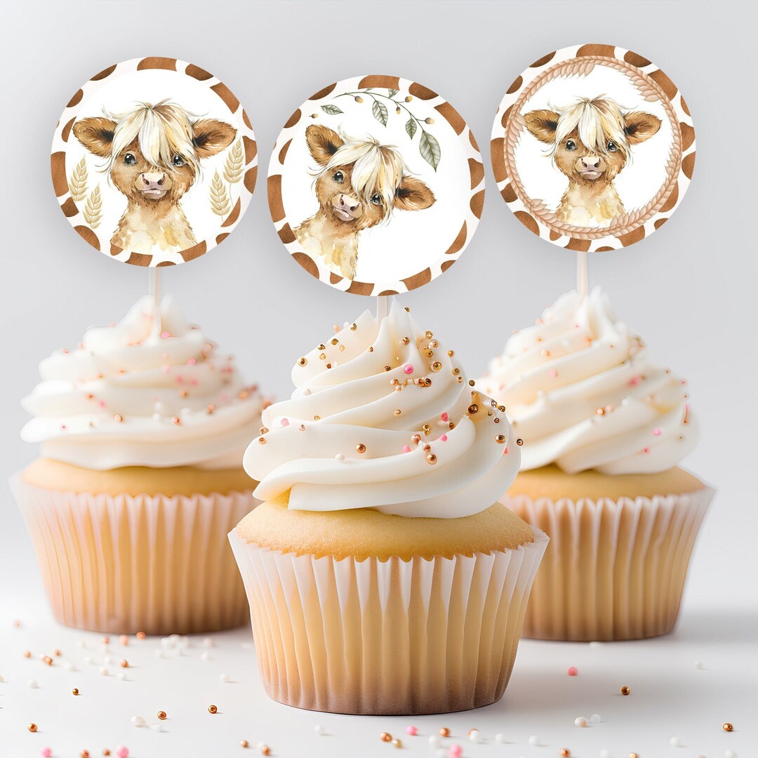 Printable Highland Cow Cake Toppers Baby Shower, Birthday Party Favors ...