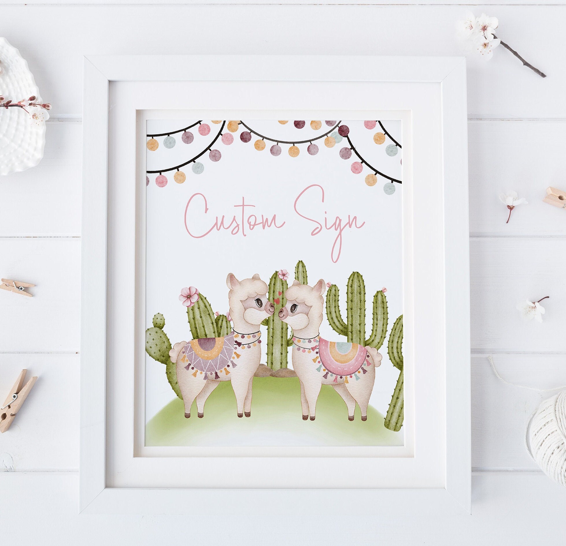 Editable Custom Llama Sign Baby Shower Cactus Baby Girl Table Sign Mum ...