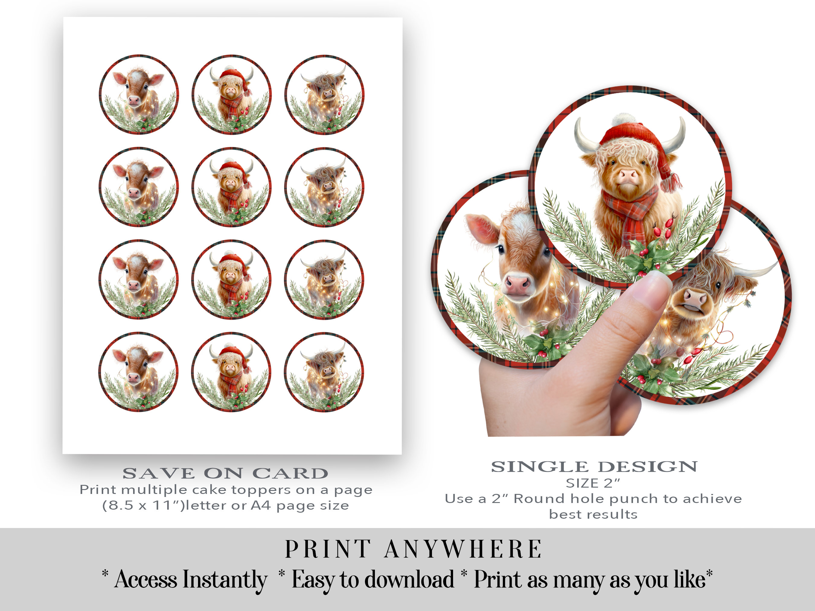 Printable Highland Cow Cake Toppers Christmas Cake Toppers, Birthday ...