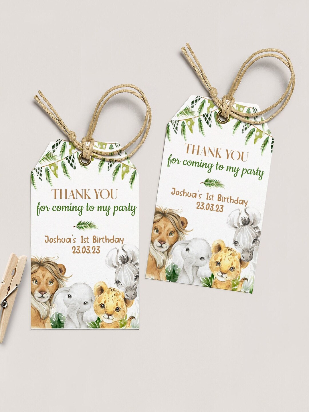Editable Favor Tags Safari Animals Wild One Birthday Thank You Tags ...