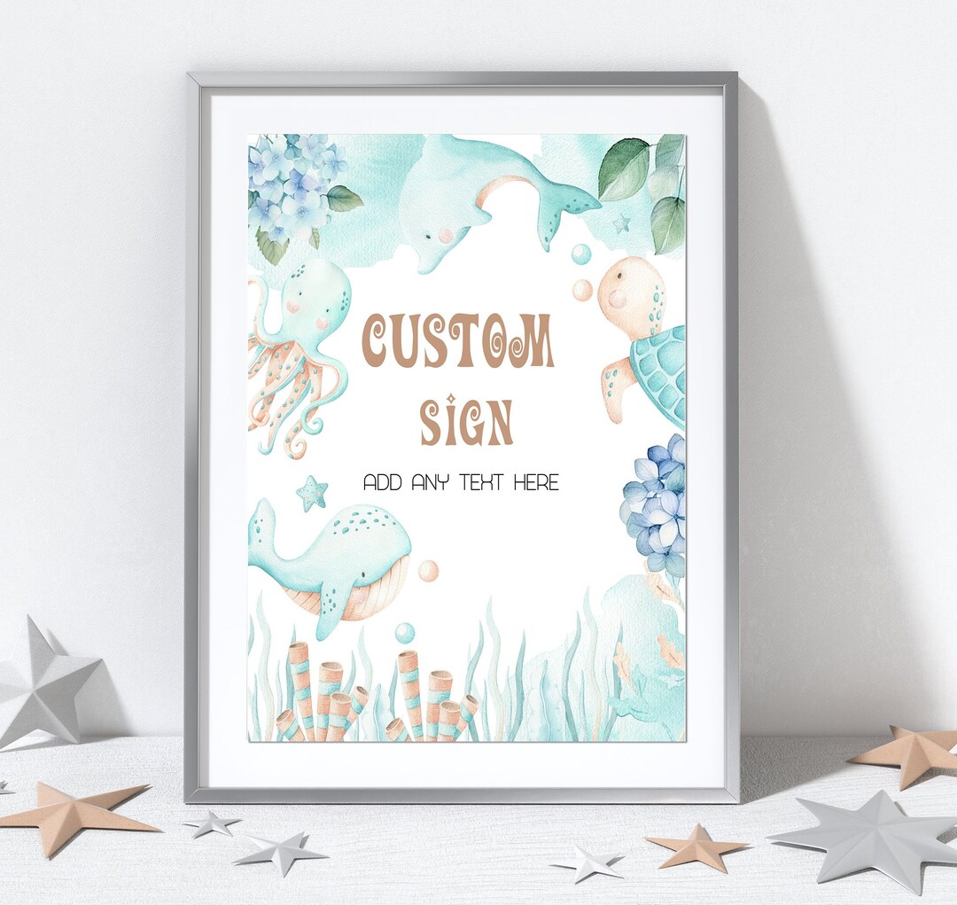 Editable Custom Sign Ocean Animals Party Sign, Table Sign, Buffet Table ...