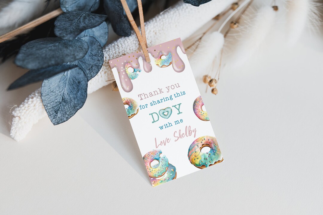 Editable Donut Thank You Gift Tags , Party Favor Tags, Labels ...
