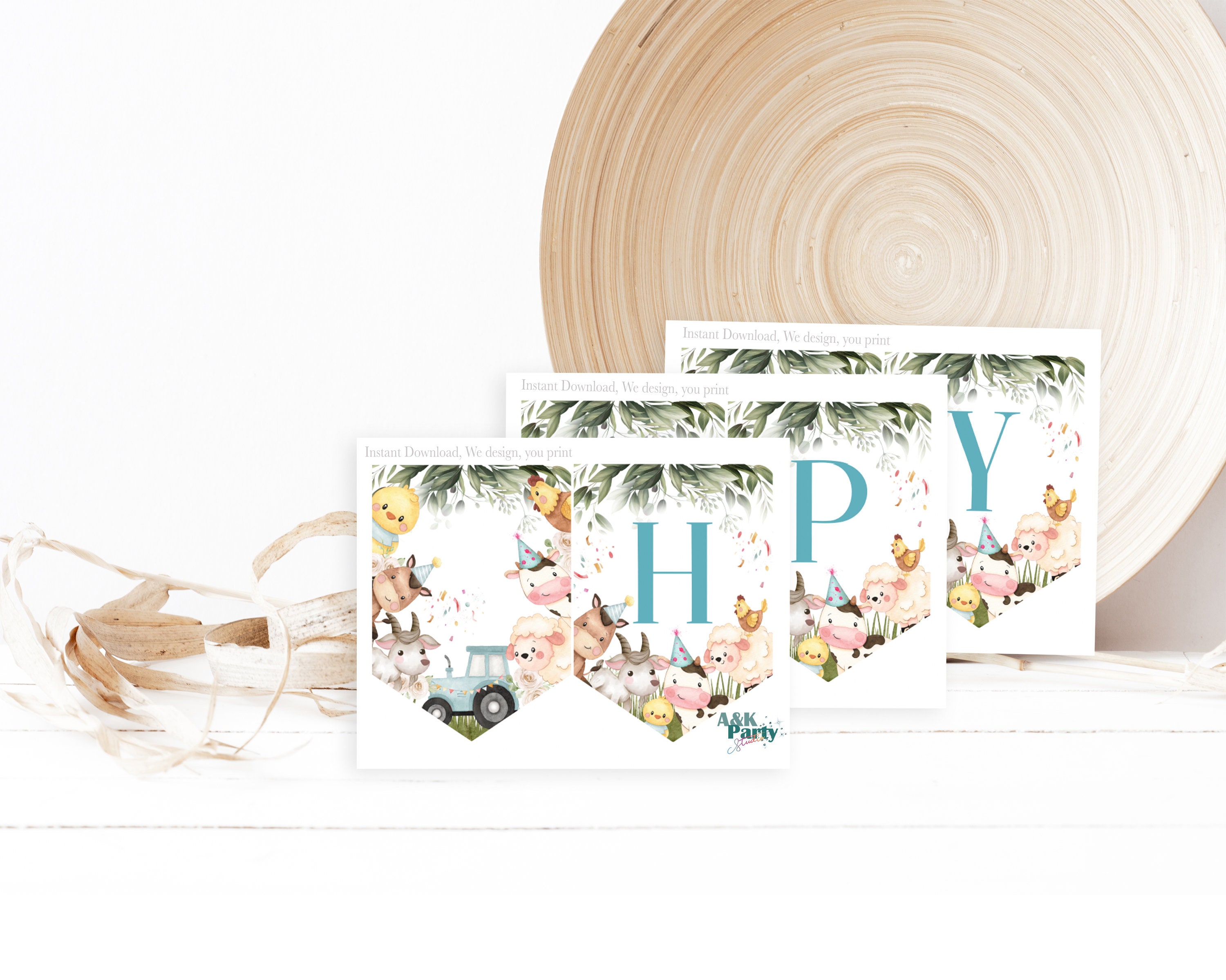 Boys Farm Animals Happy Birthday Banner Printable Bunting Blue Farm ...