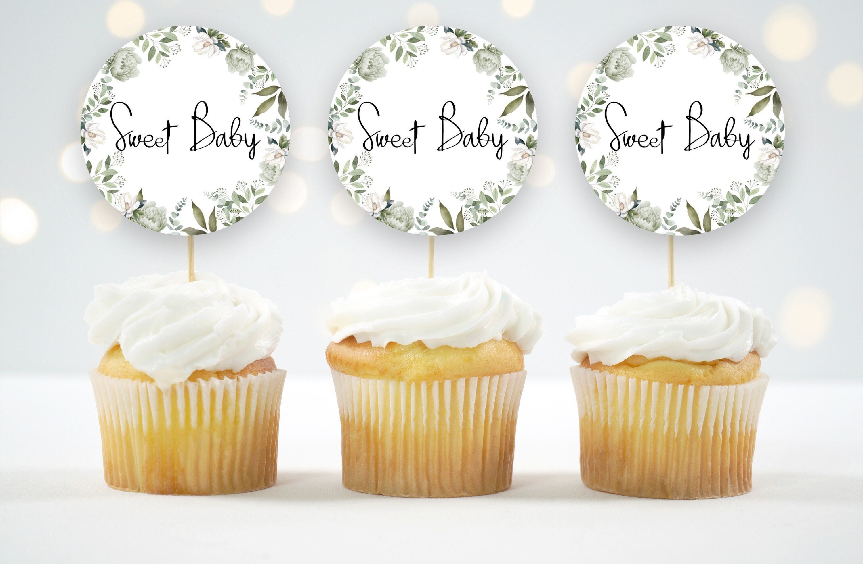 Printable Sweet Baby Cake Toppers, Neutral, Greenary, Baby Shower Cake ...