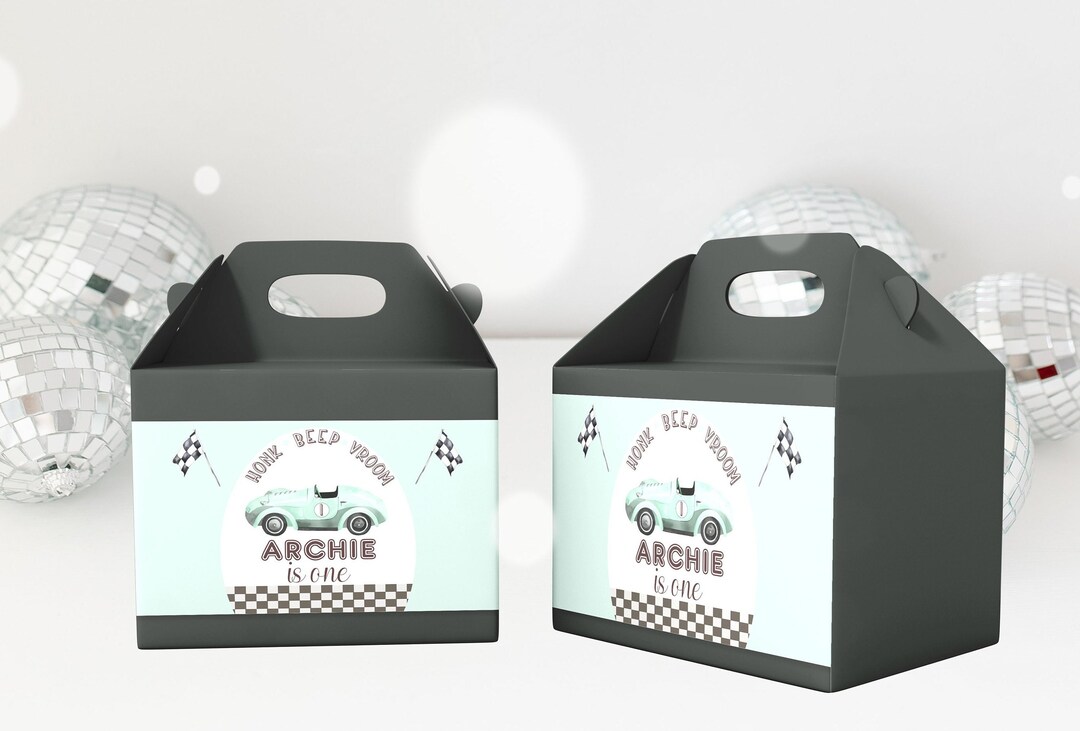 Editable Thank You Race Car Label Green Gift Box Label, First Birthday ...