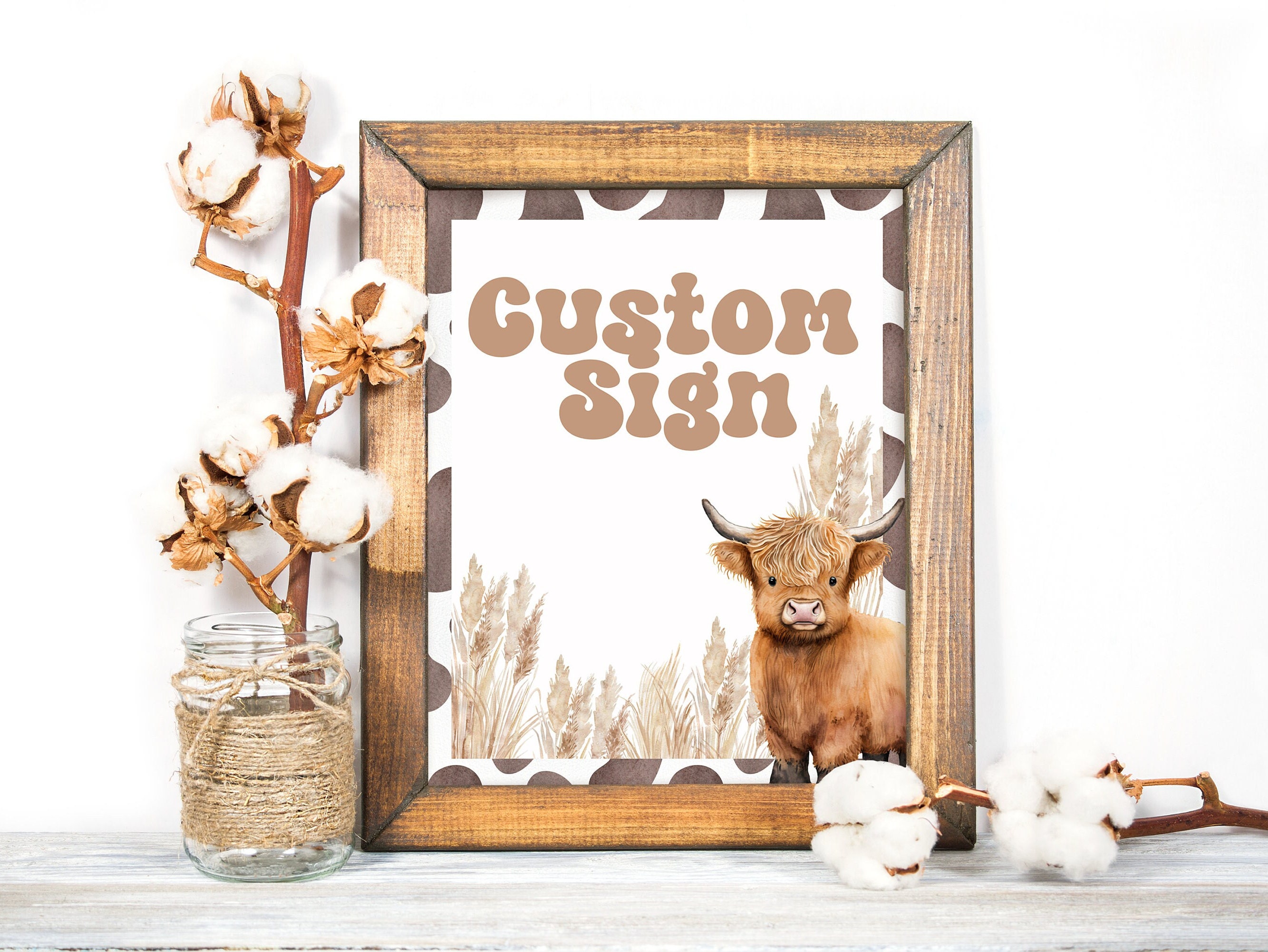 Editable Highland Cow Party Sign, Custom Sign Cow Print Party Table ...