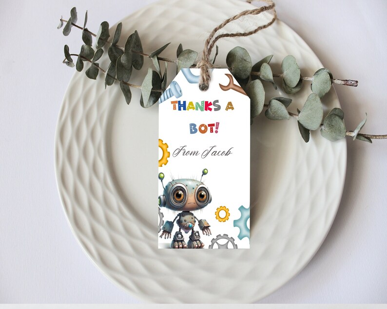 Editable Thanks a Bot Boys Party Favor Tags , Robot Gift Tags Labels ...