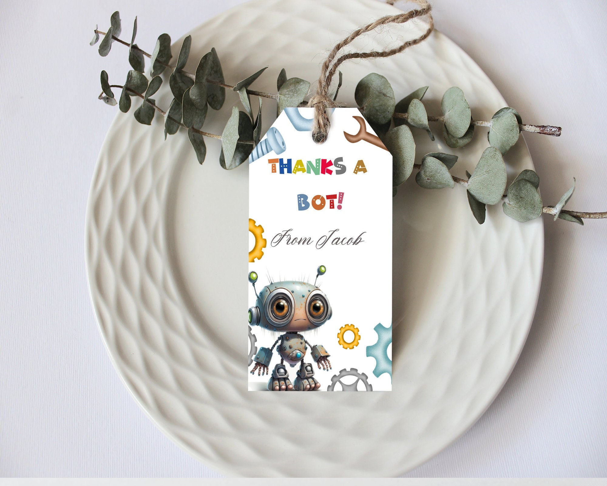 Editable Thanks a Bot Boys Party Favor Tags , Robot Gift Tags Labels ...