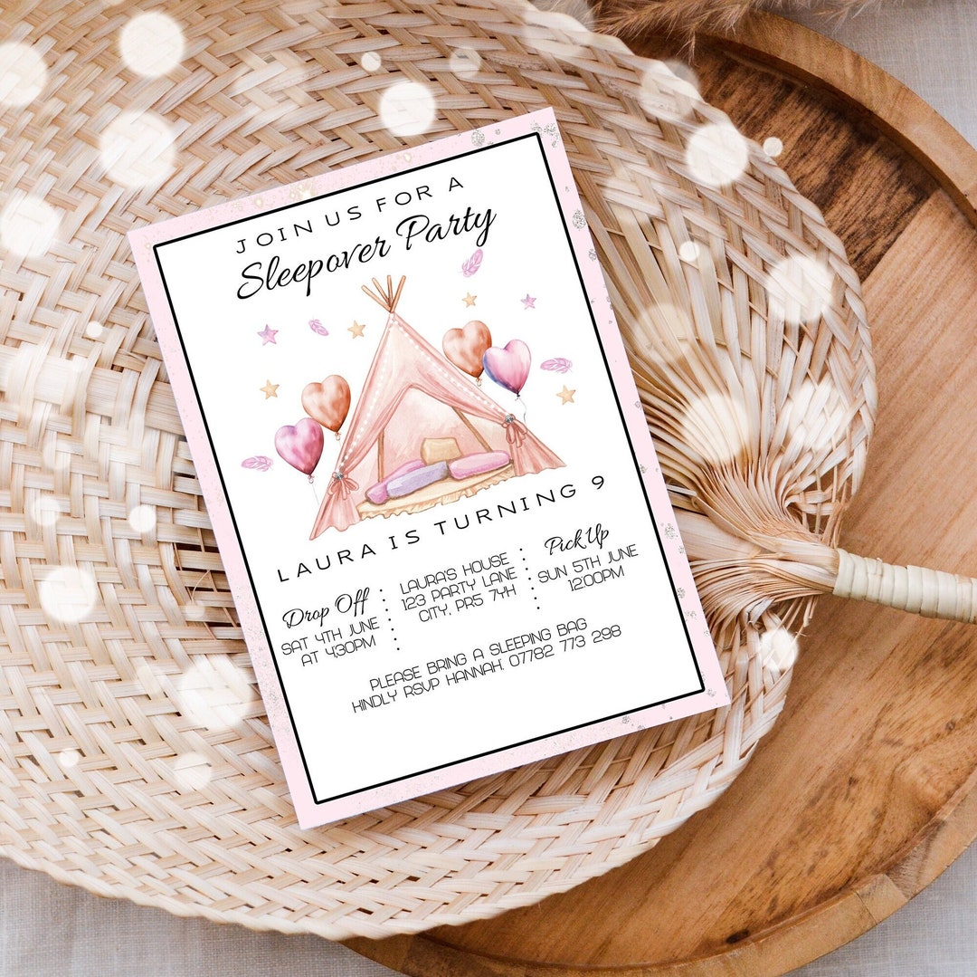 Editable Slumber Party Girls Birthday Invitation Sleepover - Etsy