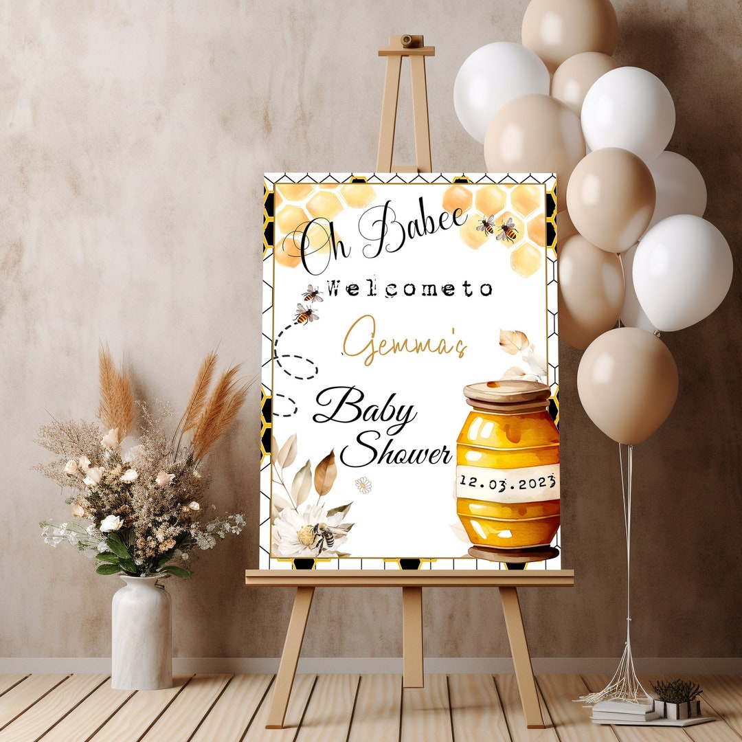 Editable Welcome Bee Baby Shower Sign A3 Sign Yellow Buzzy Bee Party ...