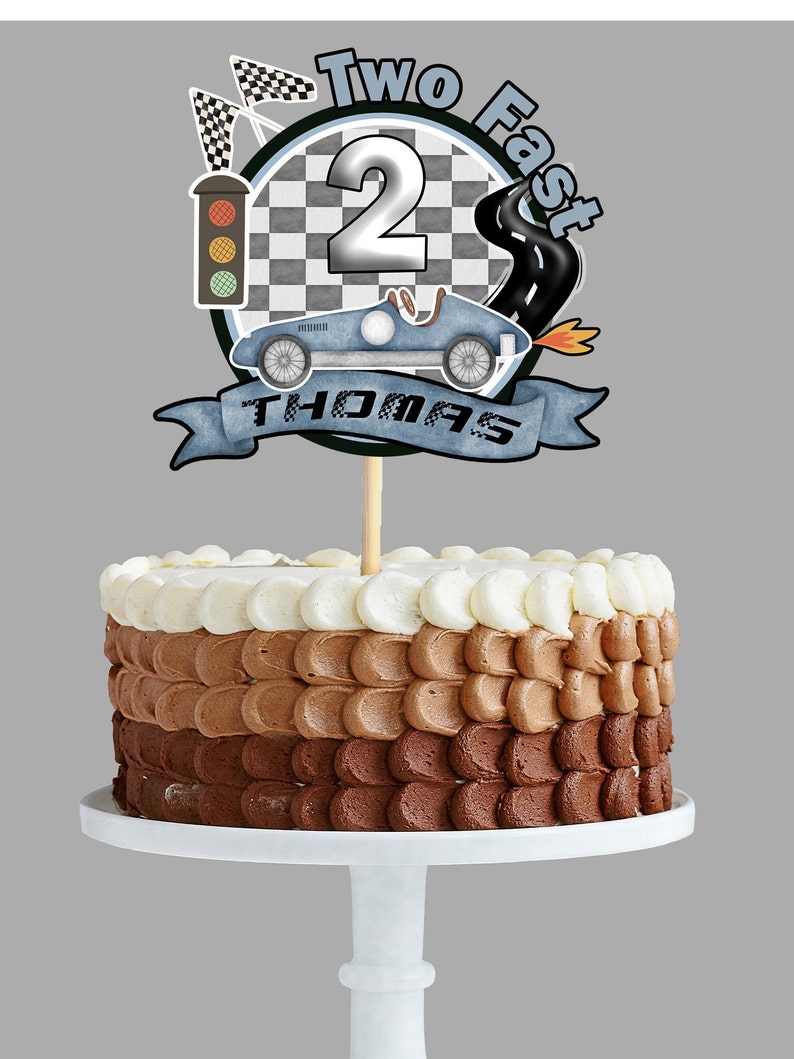 Editable Two Fast Boys Race Car Cake Topper, Blue Cake Decor ...