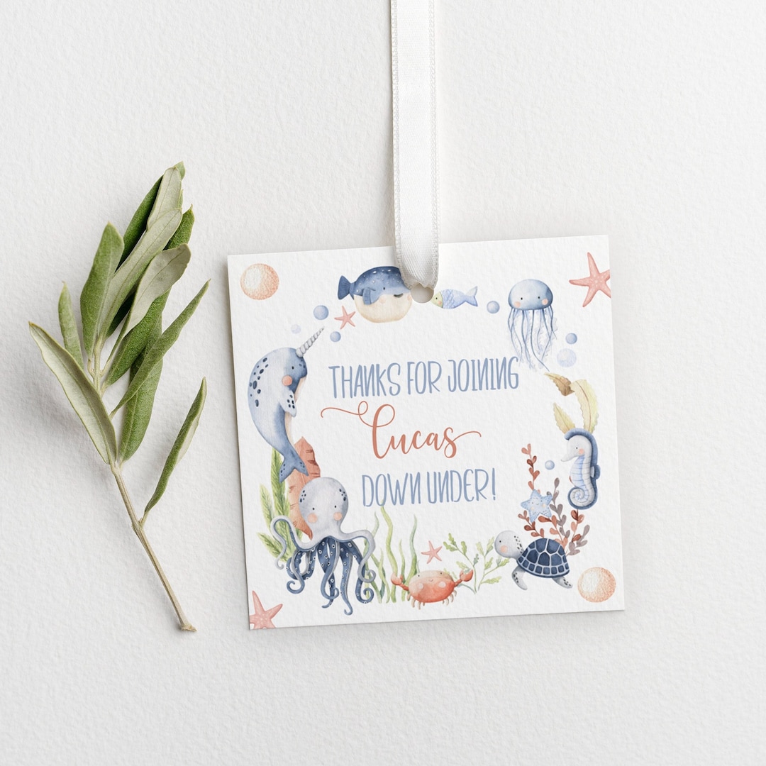 Editable Sea Animals Party Gift Tags, Thank You Tags, Baby Shower, Baby ...