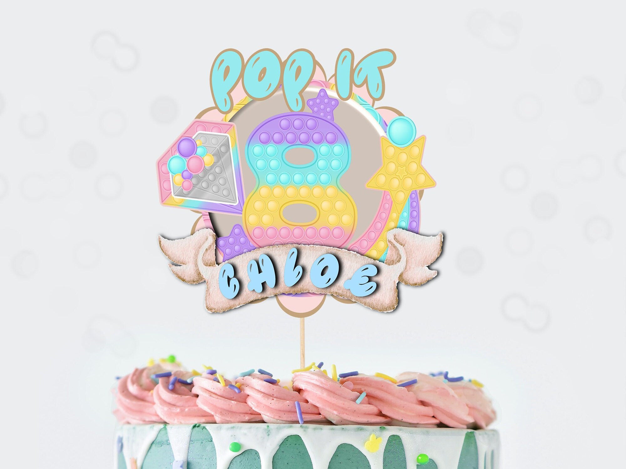 Editable Pop It Birthday Cake Topper, Rainbow Cake Decor, Centrepiece ...