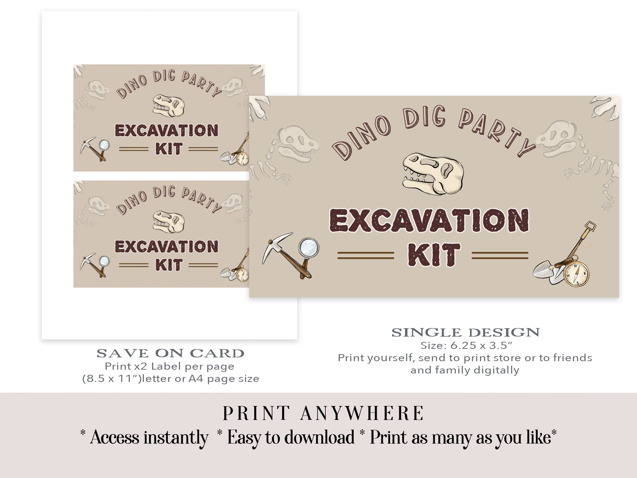 Editable Excavation Kit Label Dinosaur Gift Box Label, Birthday Party ...